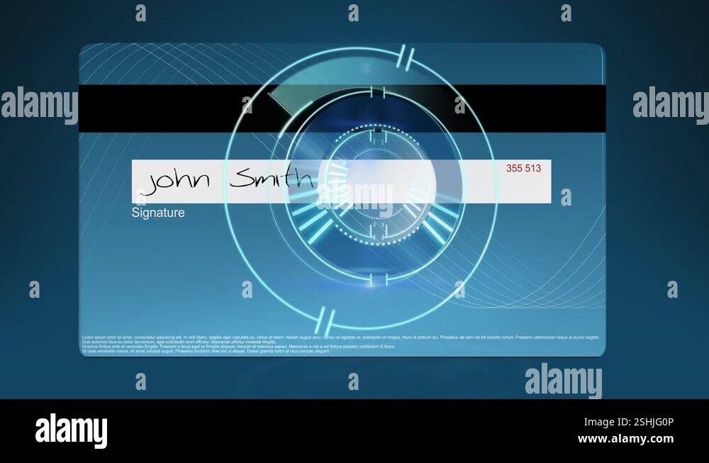 Animation of circulars safe lock turning over back of blue credit card ...