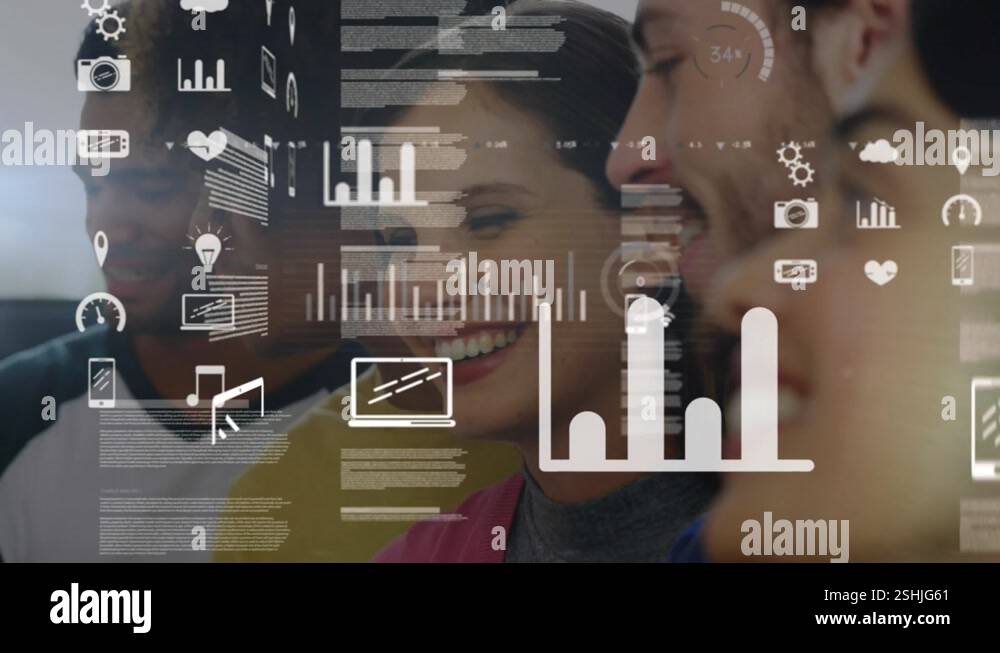 Animation of data processing with icons over diverse people Stock Video ...