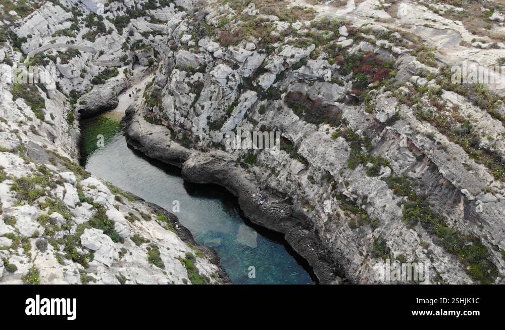 Malta, Gozo island Ghasri Valley mediterranean sea canyon, aerial view ...