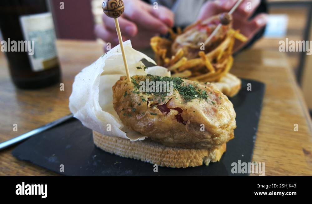Close-up of Pinchos and Tapas. Counter in a tapas bar in la rioja ...