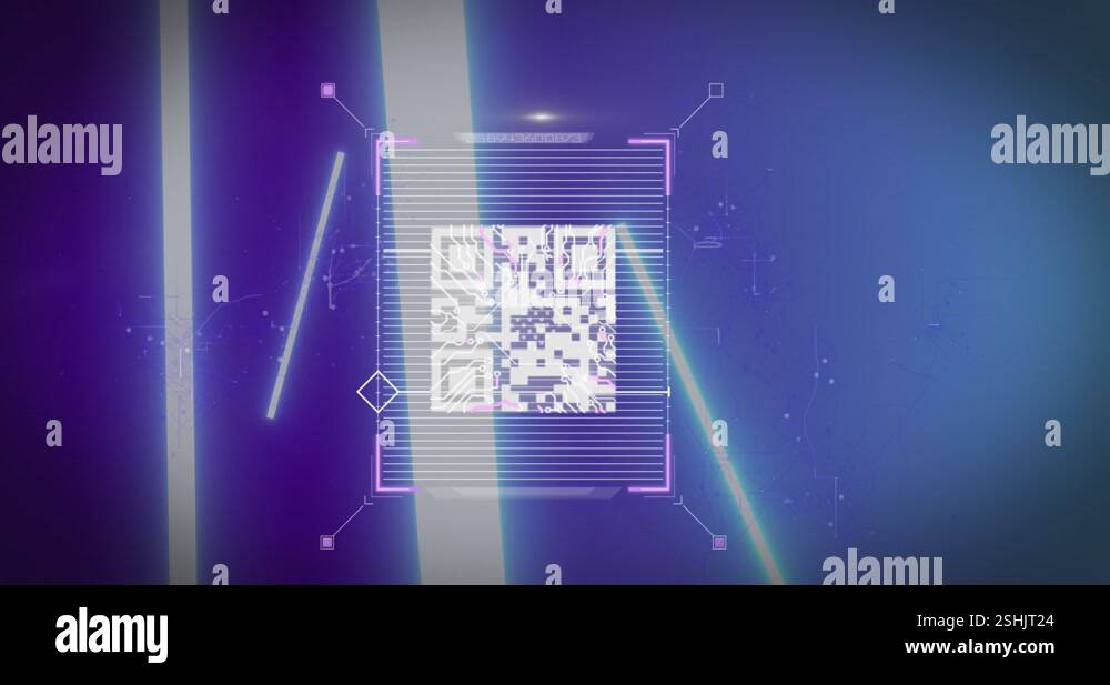 Animation of qr code over biometric fingerprint scanner and glowing ...