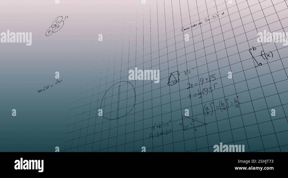 Animation of mathematical equations over grid network against gradient ...