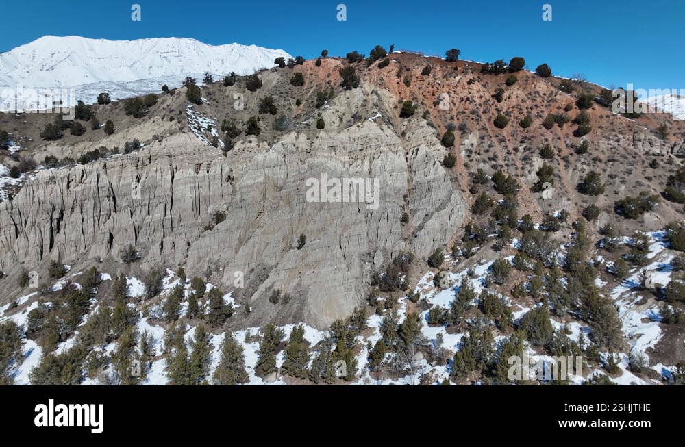 Aerial canyon erosion mountain landscape winter snow 1 4K Stock Video ...