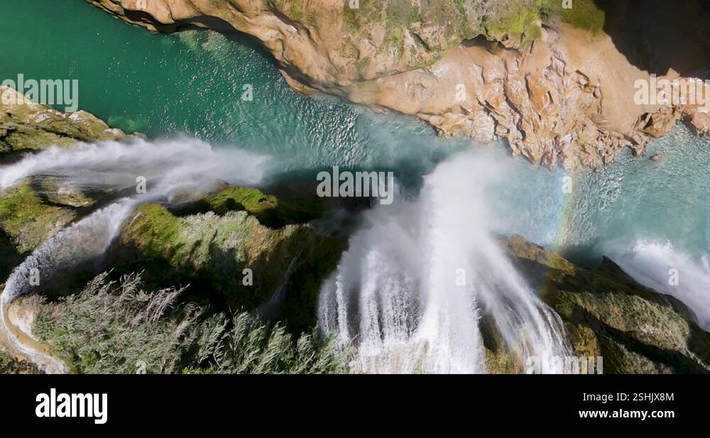 Tamul Waterfal from Drone. taken in San Luis Potosi Mexico over the top ...