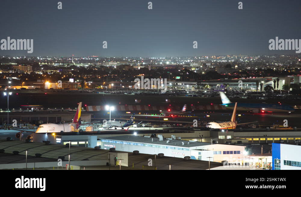 Los Angeles LAX International Airport Runway Apron Night Timelapse ...