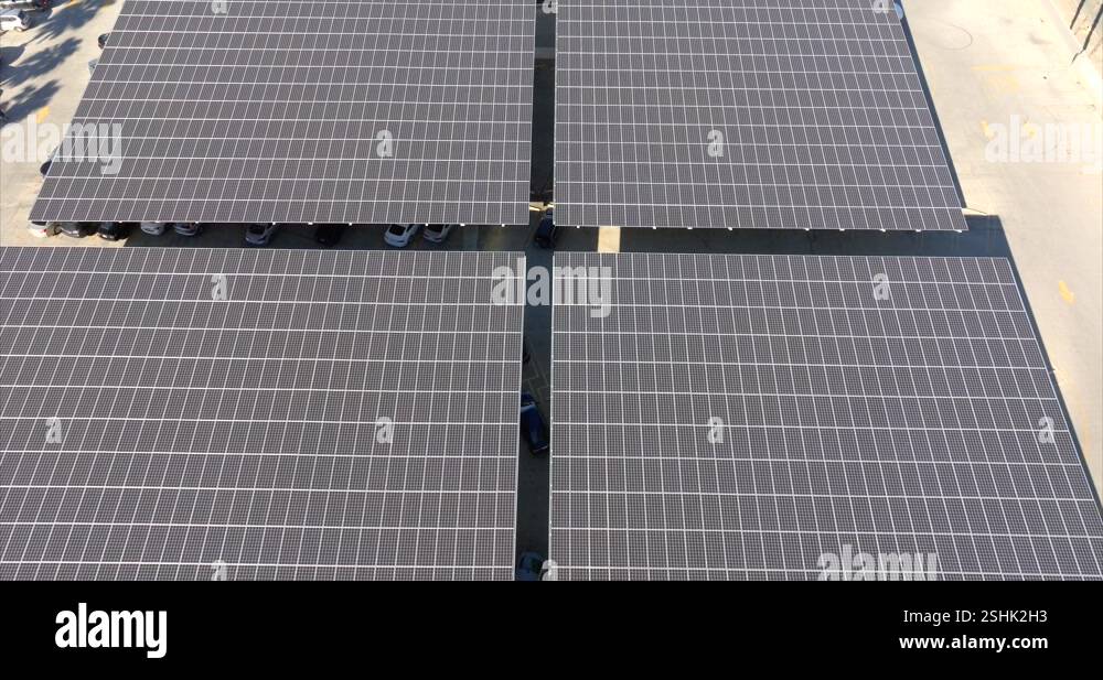 Northridge shopping mall solar panels aerial view rising over ...