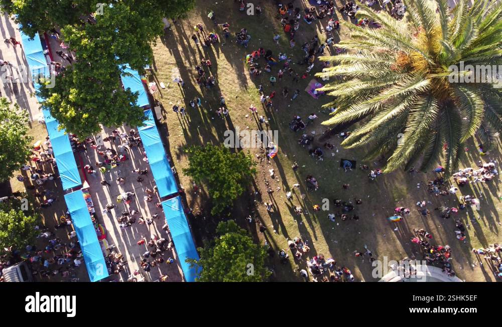 Overhead Shot Of LGBT Pride Parade, Person Waving Flag, Plaza De Mayo ...