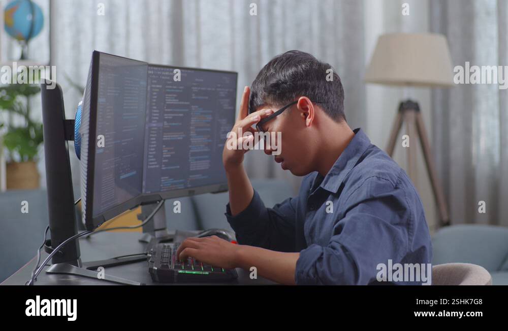 Asian Boy Programmer Celebrating Succeed Creating Software Engineer Developing Stock Video ...