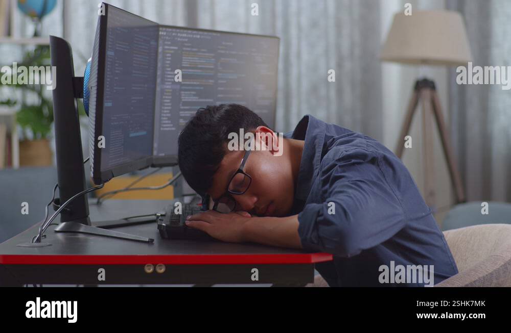 Asian Boy Programmer Sleeping While Creating Innovative Software Engineer Stock Video Footage ...