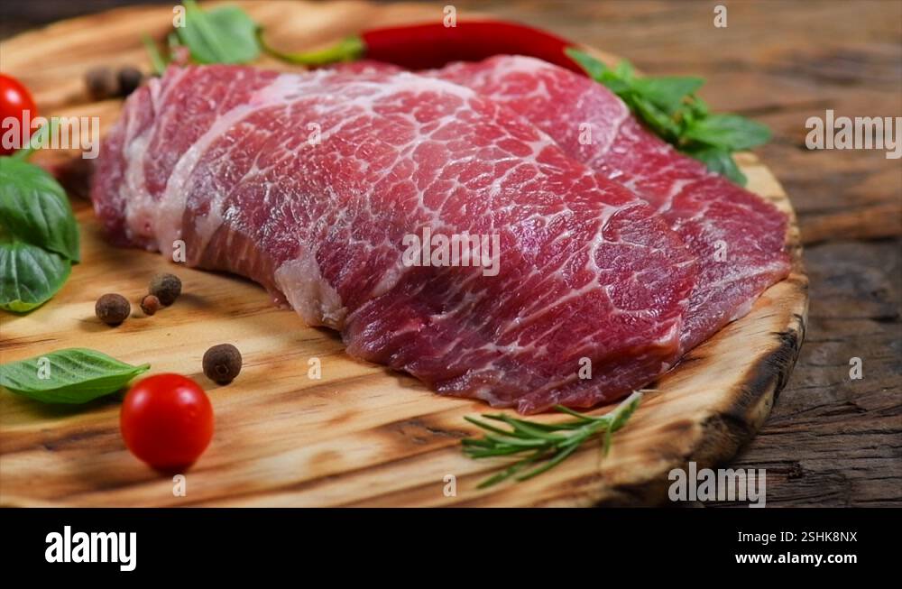Marble beef steak, Prime fillet meat. Raw meat slices. Black Angus ...