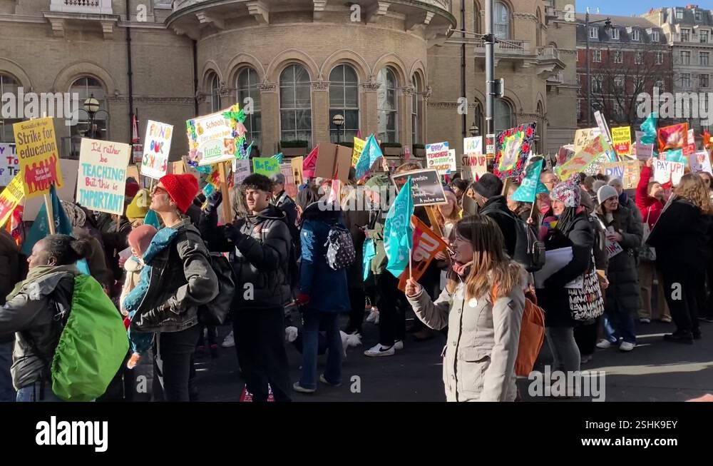 Workers Strike on Street, London, United Kingdom, 2/1/2023 Stock Video ...