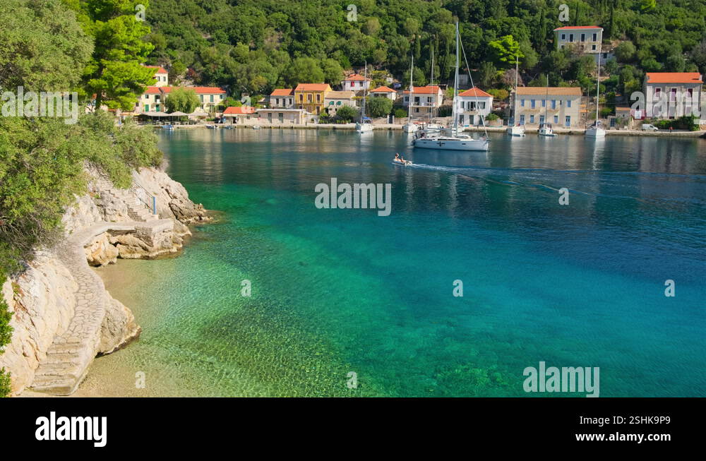 Picturesque Kioni fishing village on Ithaca island, Ionian sea, Greece ...