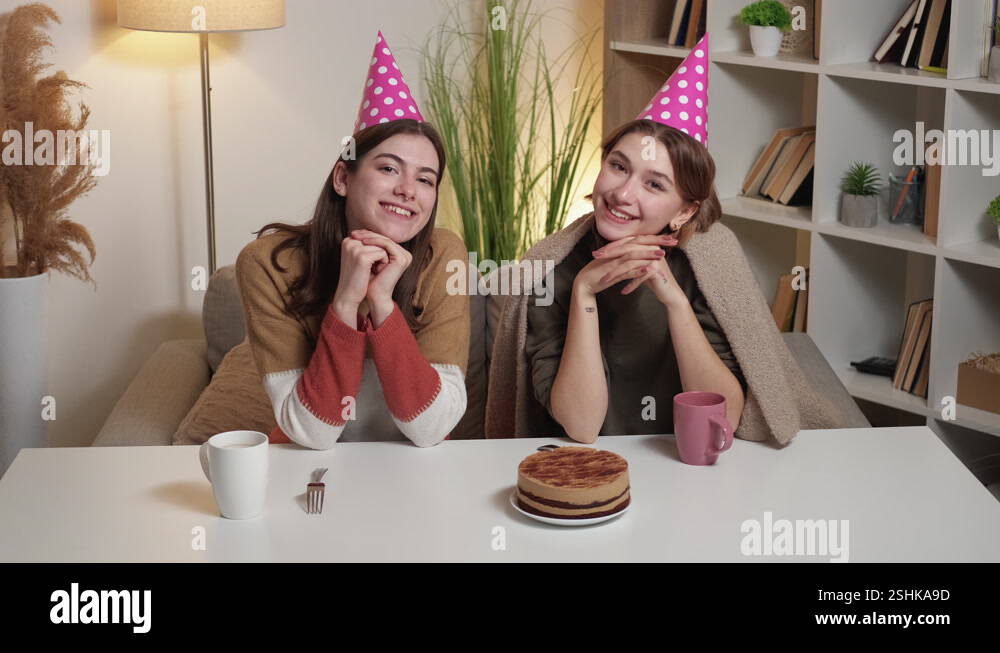 Home birthday happy women pleasant meeting Stock Video Footage - Alamy