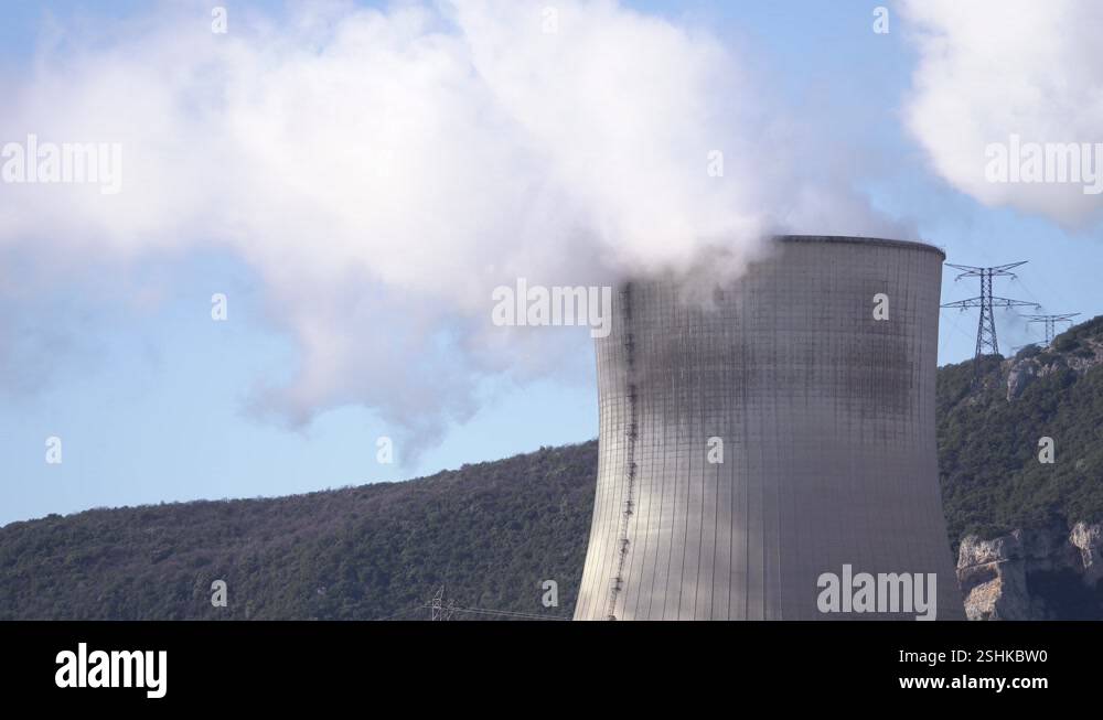 Steam Out From Smokestacks of a Nuclear Power Station Cooling Tower on ...