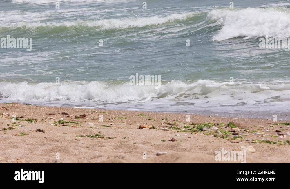 Rough Ocean Waves On Shore In Vama Veche Beach In Romania - wide Stock ...