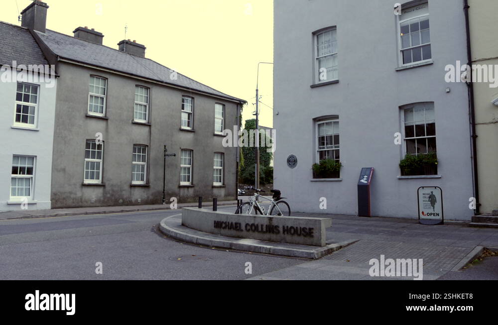 Michael Collins house museum in Clonakilty, Ireland, with a bicycle ...