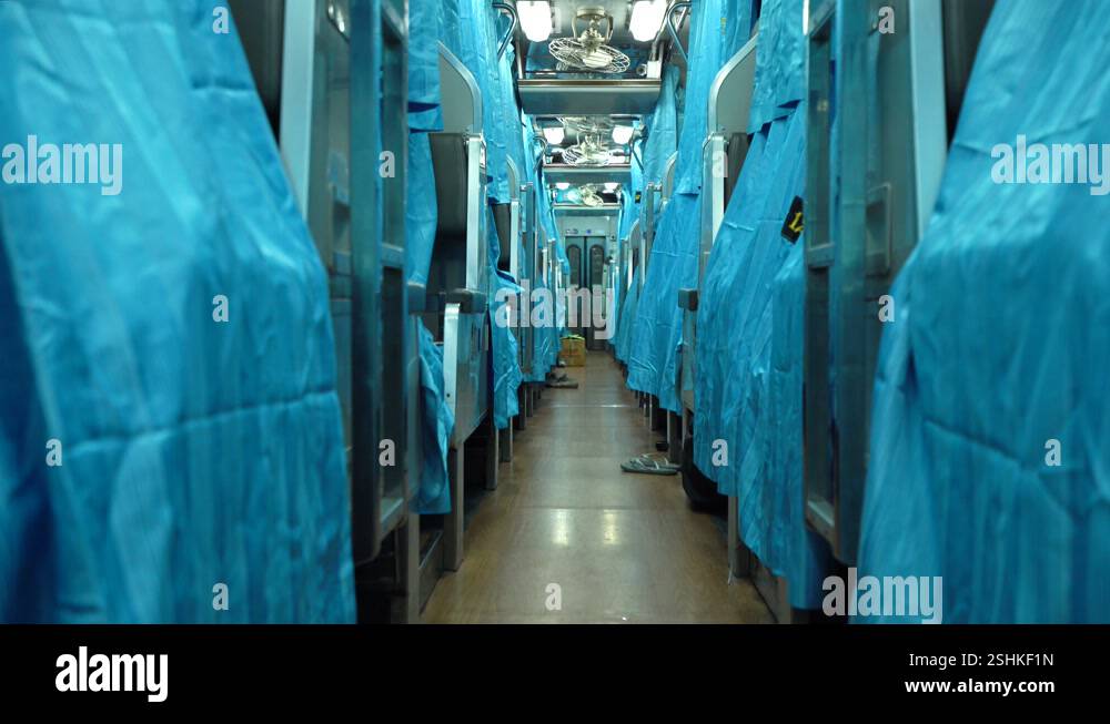 Calm Night Set Up of Modern Thai 2nd class Sleeper Train Car Stock ...