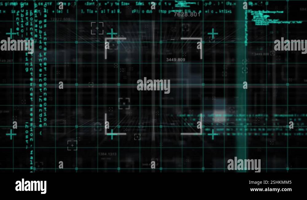 Animation of grid network and scope scanning over data processing ...