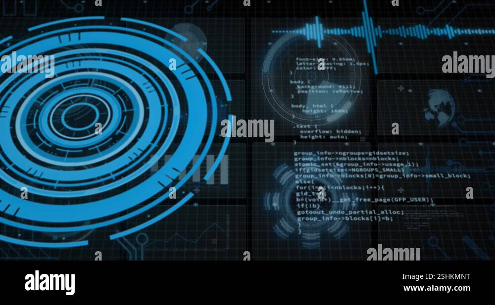 Animation of interface with round scanner and data processing against ...