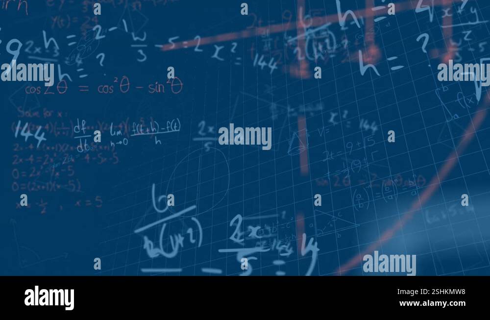 Animation of mathematical equations and diagrams floating over grid ...