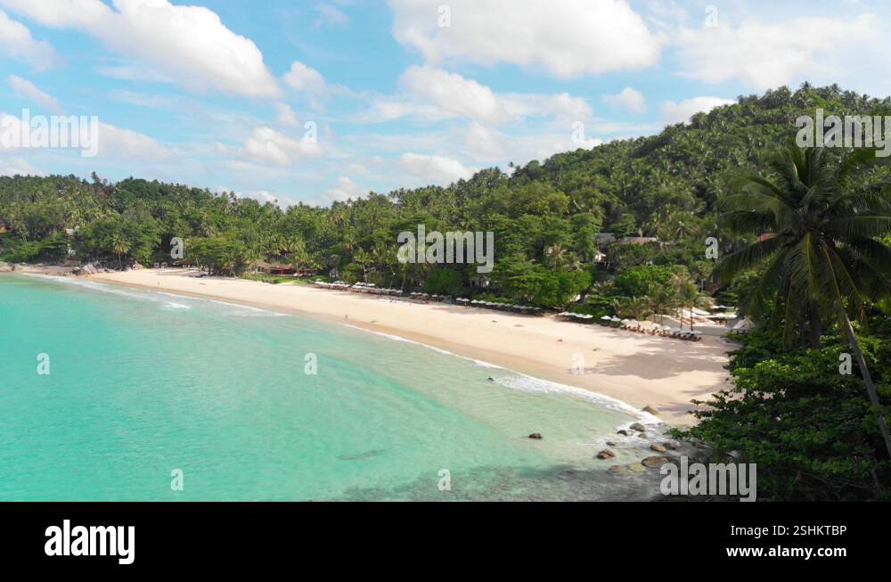 Wonderful drone flight over the empty Pansea Beach in Phuket, Thailand ...