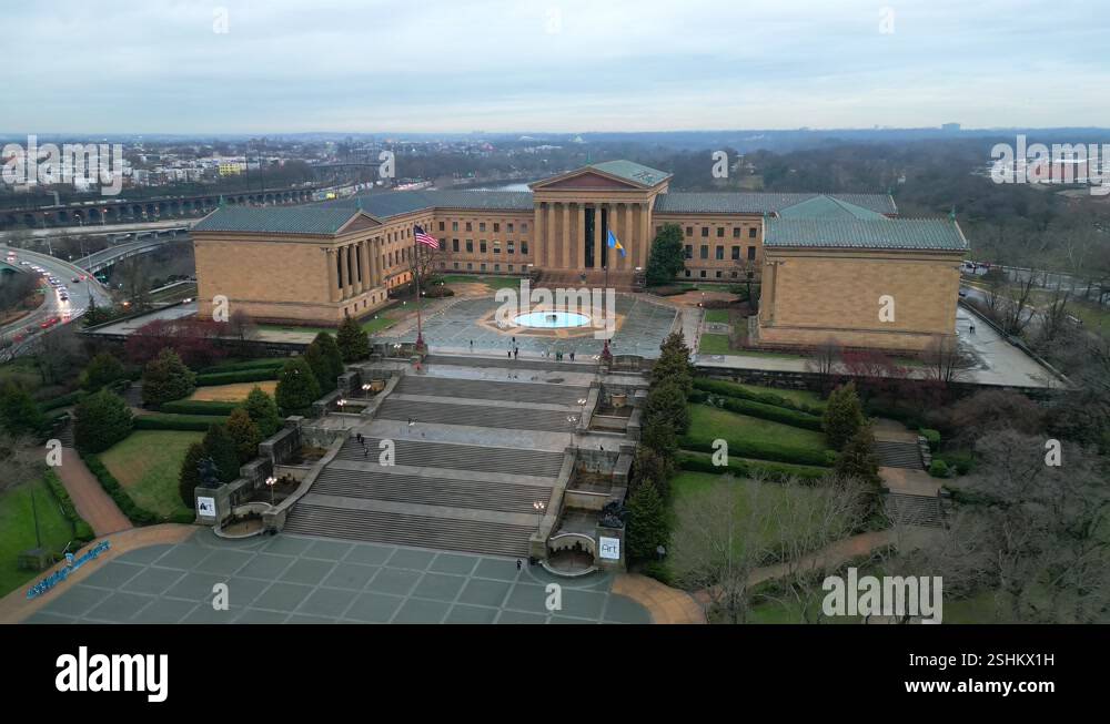 Rocky steps at the Famous Museum of Art in Philadelphia - aerial view ...