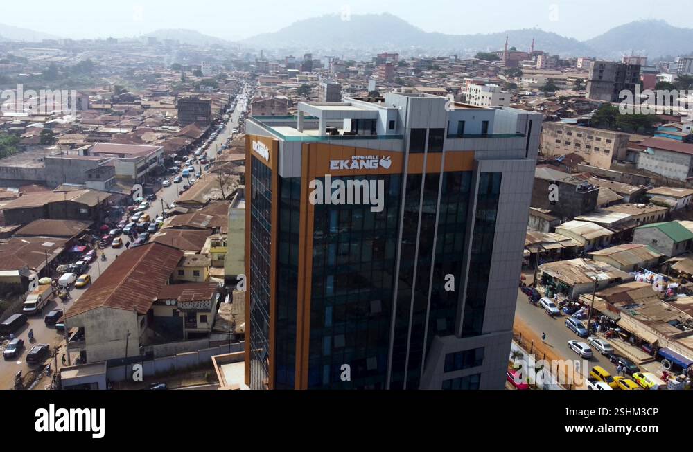 Ekang Skyscraper Building overlooking Yaounde, Cameroon - Aerial Stock ...