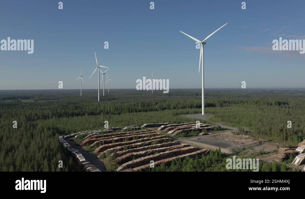 Wind turbines in motion on woods by woods, Lapua, Finland Stock Video ...