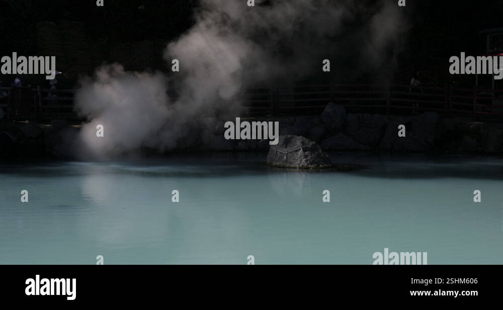 Pond with turquoise color in Kamado jigoku cooking pot hell, Beppu ...