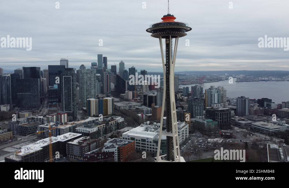Seattle WA USA Cityscape Skyline, Aerial View of Downtown Buildings and ...