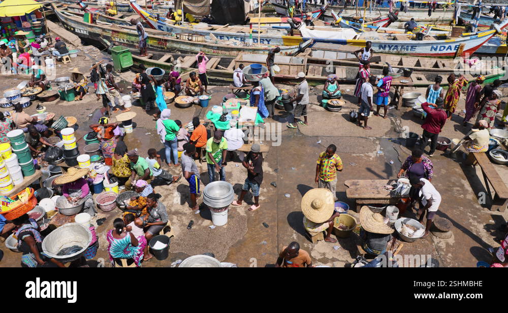 Cape Coast Ghana Elmina village fish market boat 8K Stock Video Footage ...