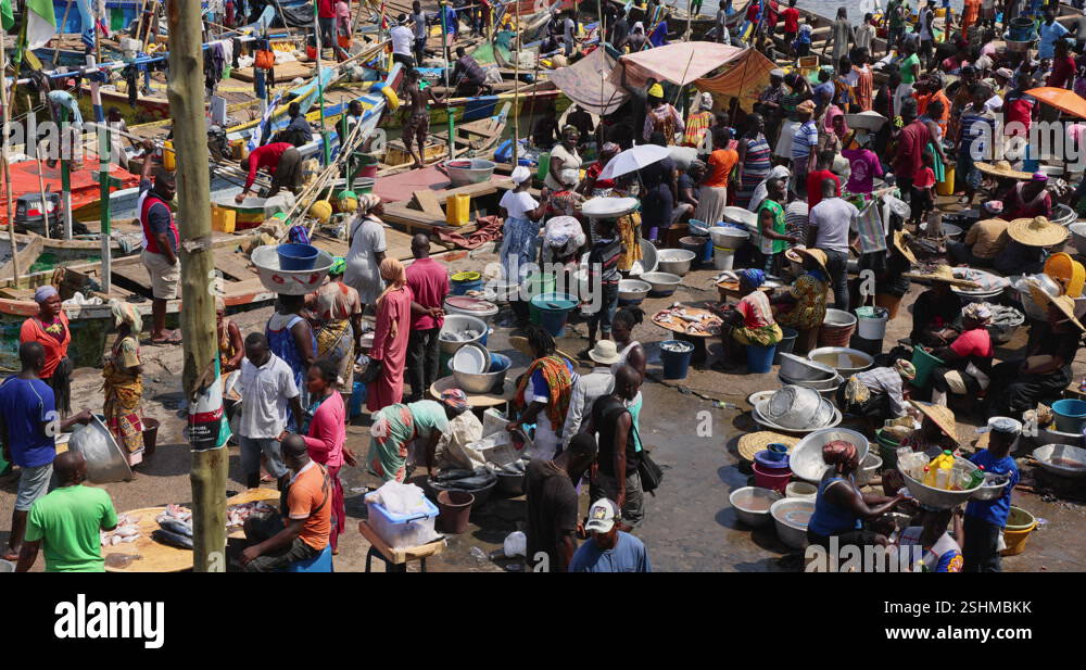 Cape Coast Ghana Elmina village fish market people 8K Stock Video ...