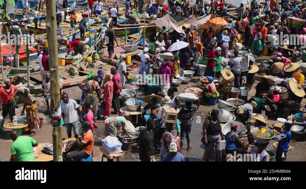 Cape Coast Ghana Elmina village fish market people 4K Stock Video ...