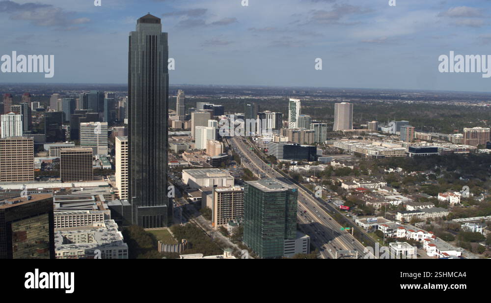 4k drone view of the Williams Tower and Galleria Mall area in Houston ...