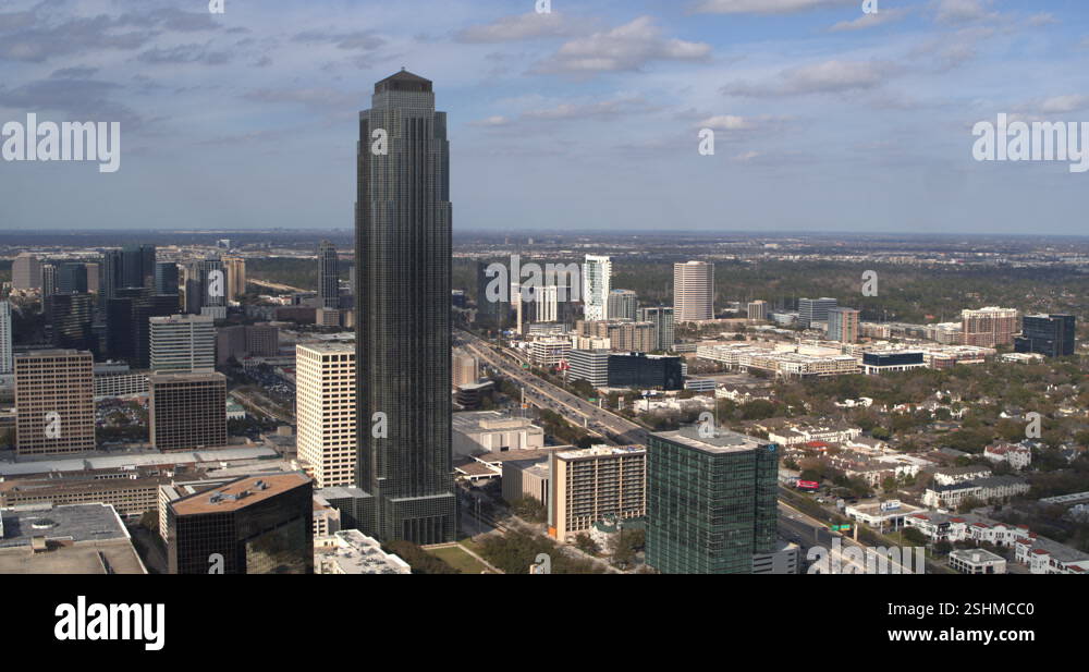 4k drone view of the Williams Tower and Galleria Mall area in Houston ...