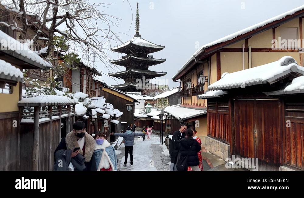 Yasaka Pagoda and Old Japanese Buildings Covered in Snow, Kyoto in ...