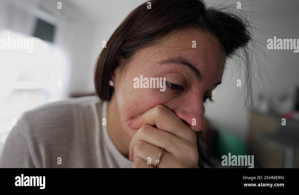 One anxious woman suffering from mental problems and anxiety at home ...