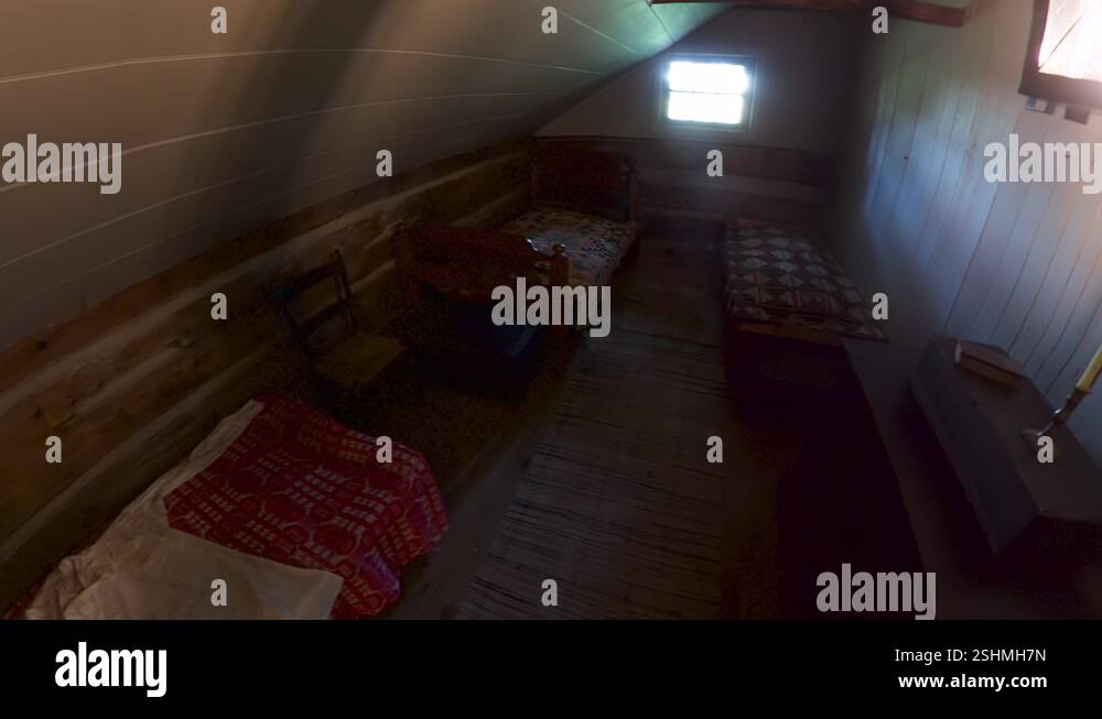 Bedroom upstairs in the cabin Historic site at the Peter Whitmer Farm ...