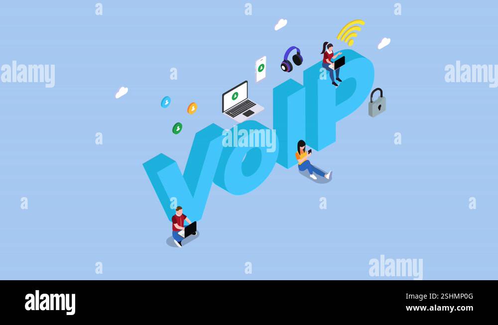 Voice over IP or internet protocol technology 3d animation in 4K UHD ...