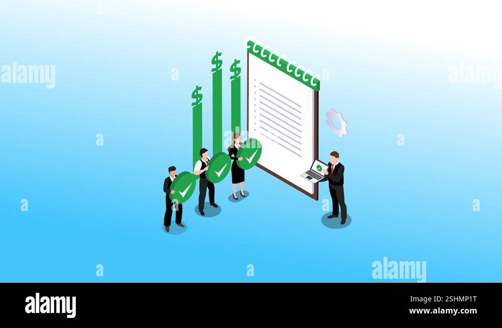 Business people marking check marks in checklist 3d animation in 4K UHD ...