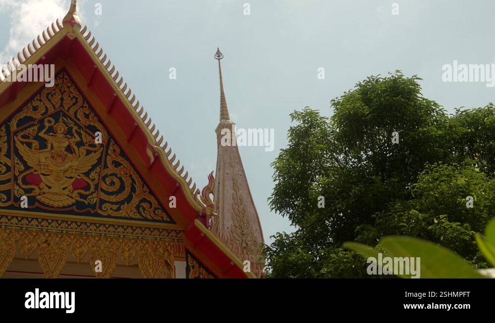 Chalong temple Phuket Thailand detail of pediment front of temple Wat ...