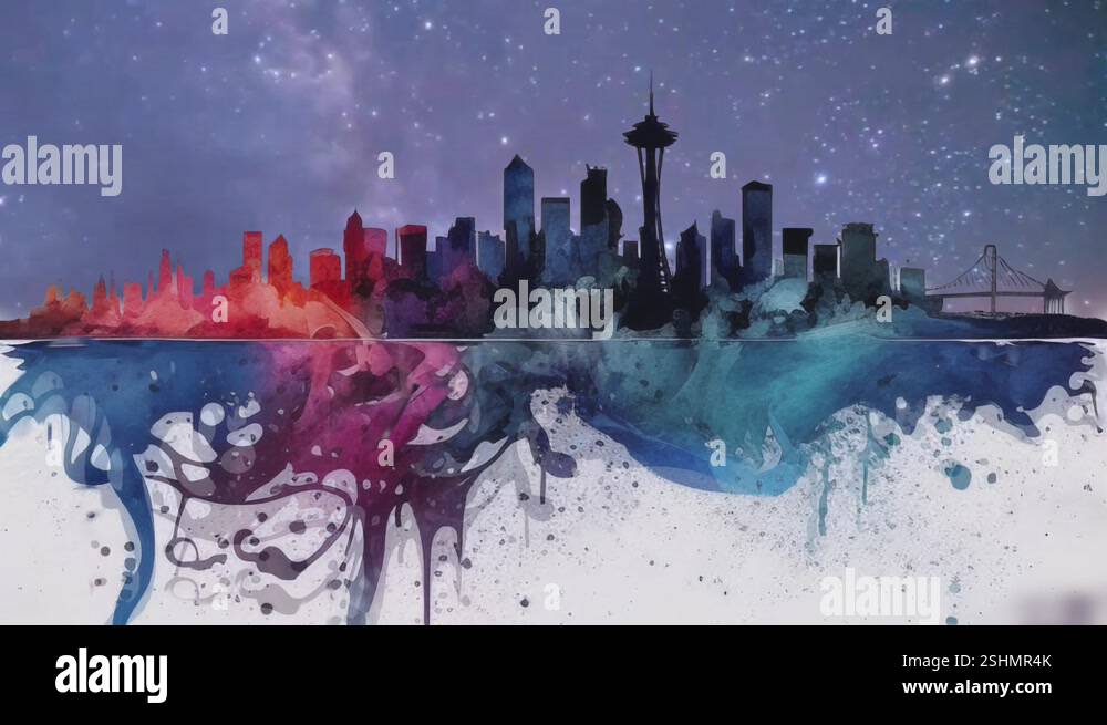 Cloud time lapse of the city of Seattle washington looping background ...