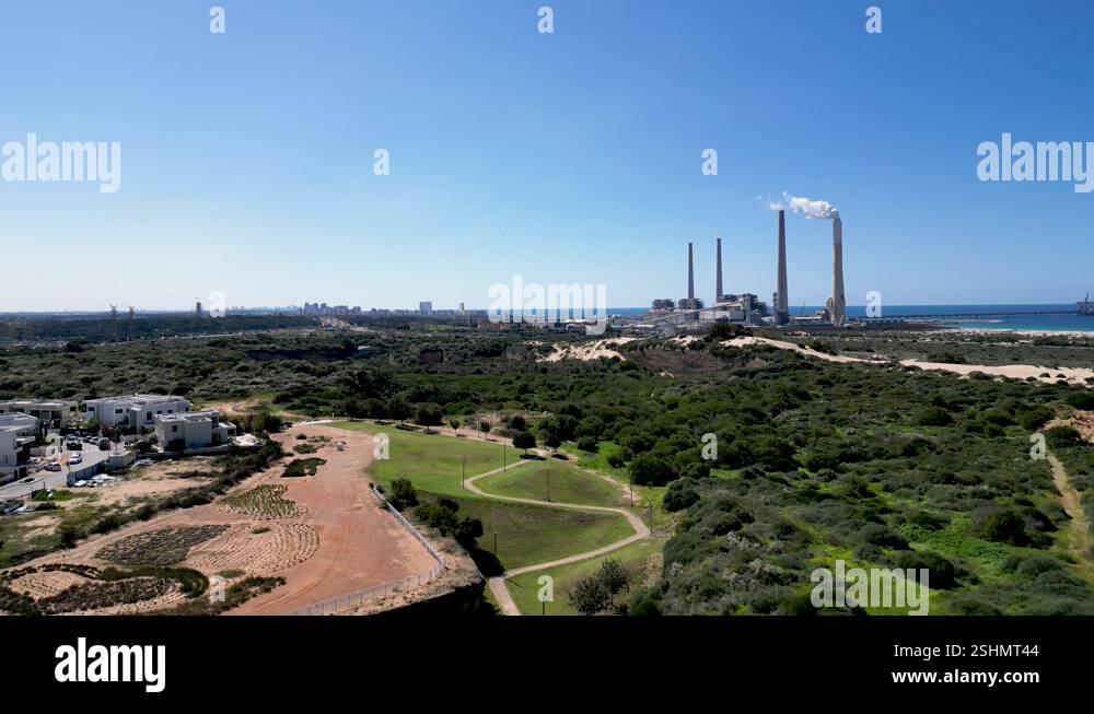 4K drone video of Orot Rabin Electric Power Plant- Hadera- Israel Stock ...