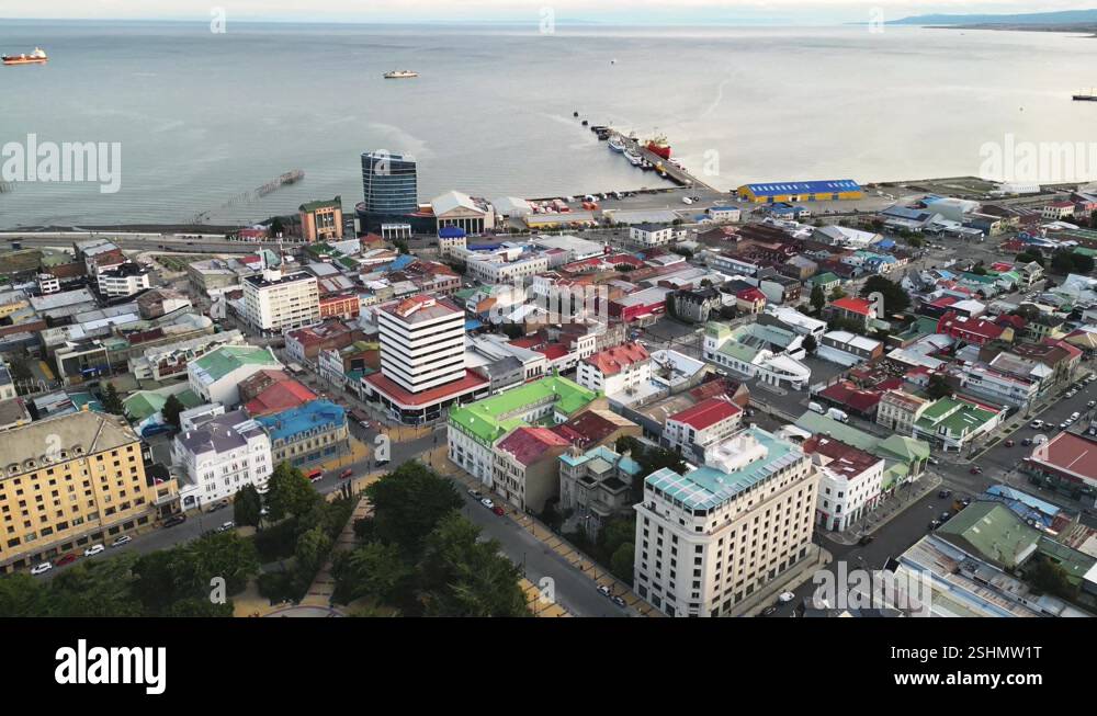 Patagonian Port of Punta Arenas, Chile, Aerial Panoramic Above ...