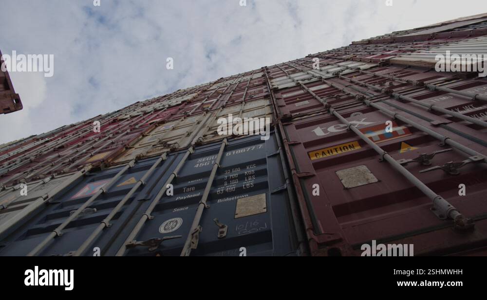 Low angle view of containers stacked vertically at Le Havre port Stock ...