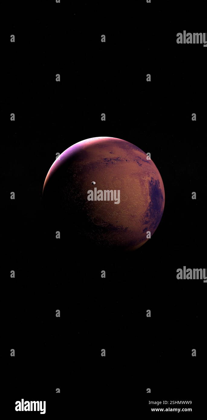 Satellite martian Deimos, Mars II, orbiting around Mars planet. 4K ...