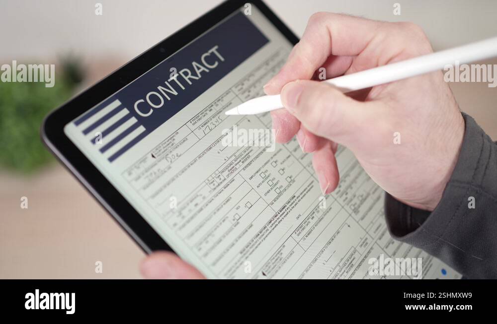 Filling a Digital Contract Document Form Online on a Tablet Stock Video ...