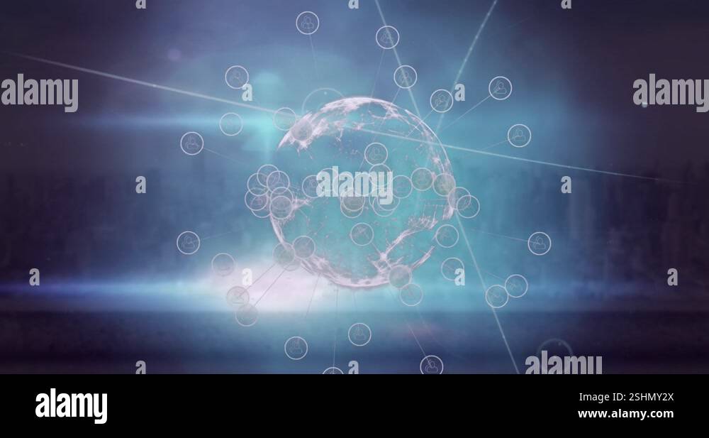 Animation of circles with circles around globe and lens flares over abstract Stock Video Footage ...