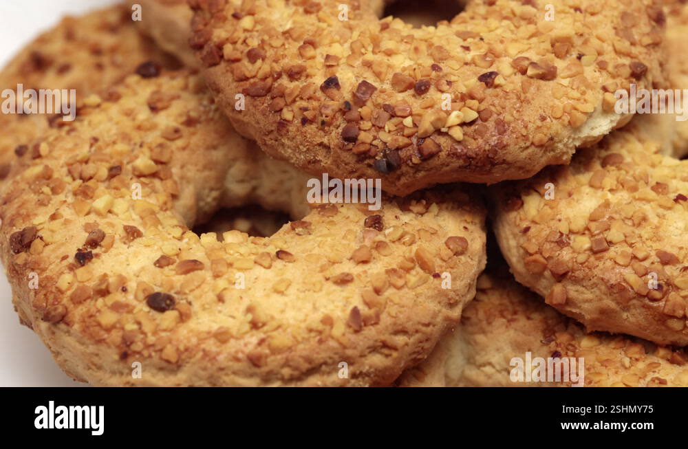 Shortbread Cookies Ring With Peanuts Rotates On A White Background. 4k ...