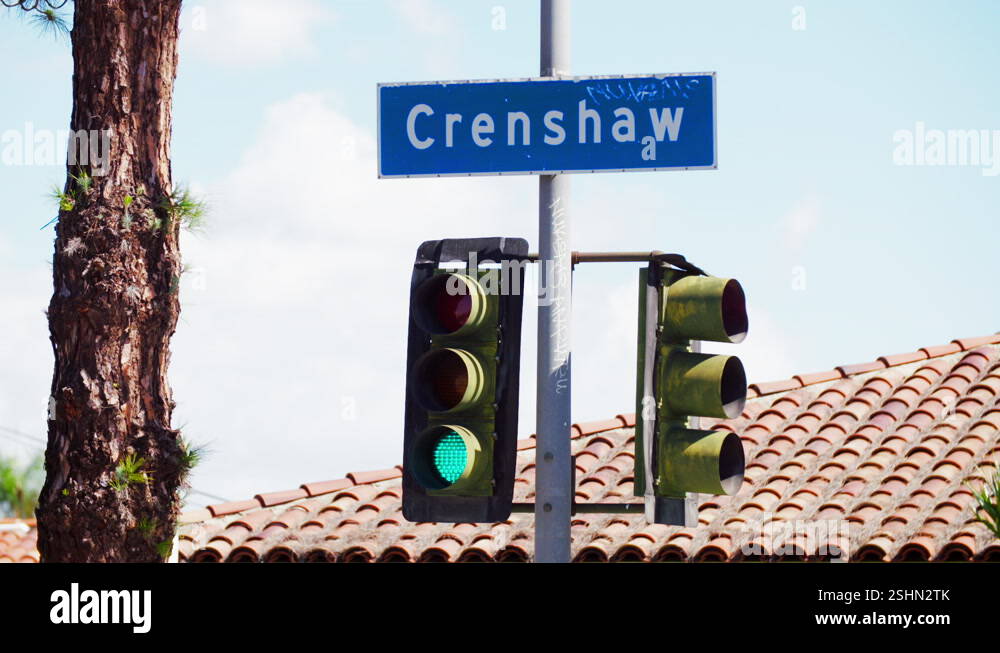 Lockdown Of A Crenshaw Street Sign With A Changing Traffic Light - Los ...